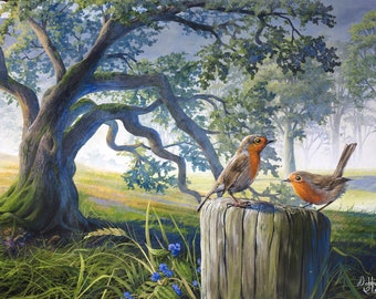 Robin on a Holly Branch Coloured Pencil Drawing Art A5 Print - Etsy UK