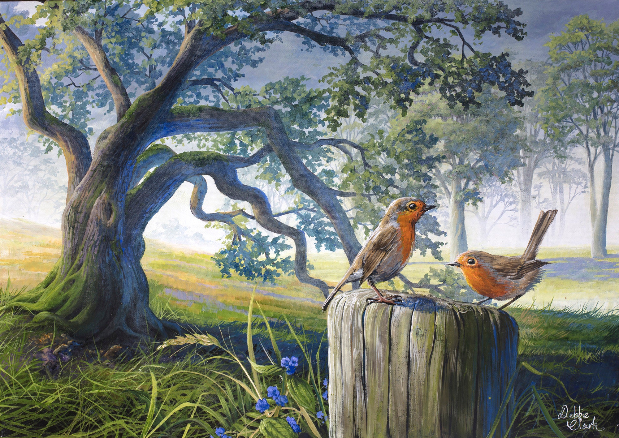 Robins by the Oak Tree Art Print Wildlife Art Limited - Etsy UK