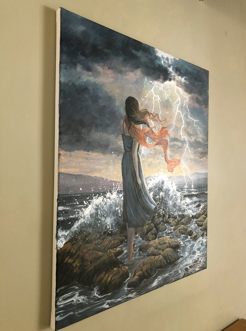 Original Art - Lady in a Lightning Storm - Original Acrylic Painting ...