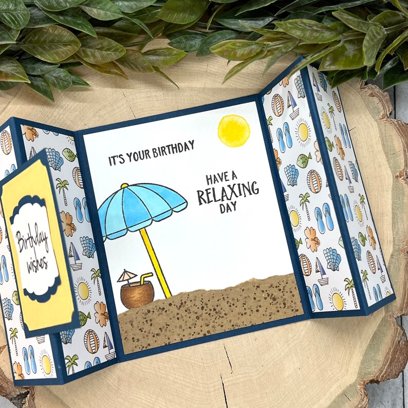 Beachy Birthday Card, Beach Scene With Umbrella, Dimensional Card That ...