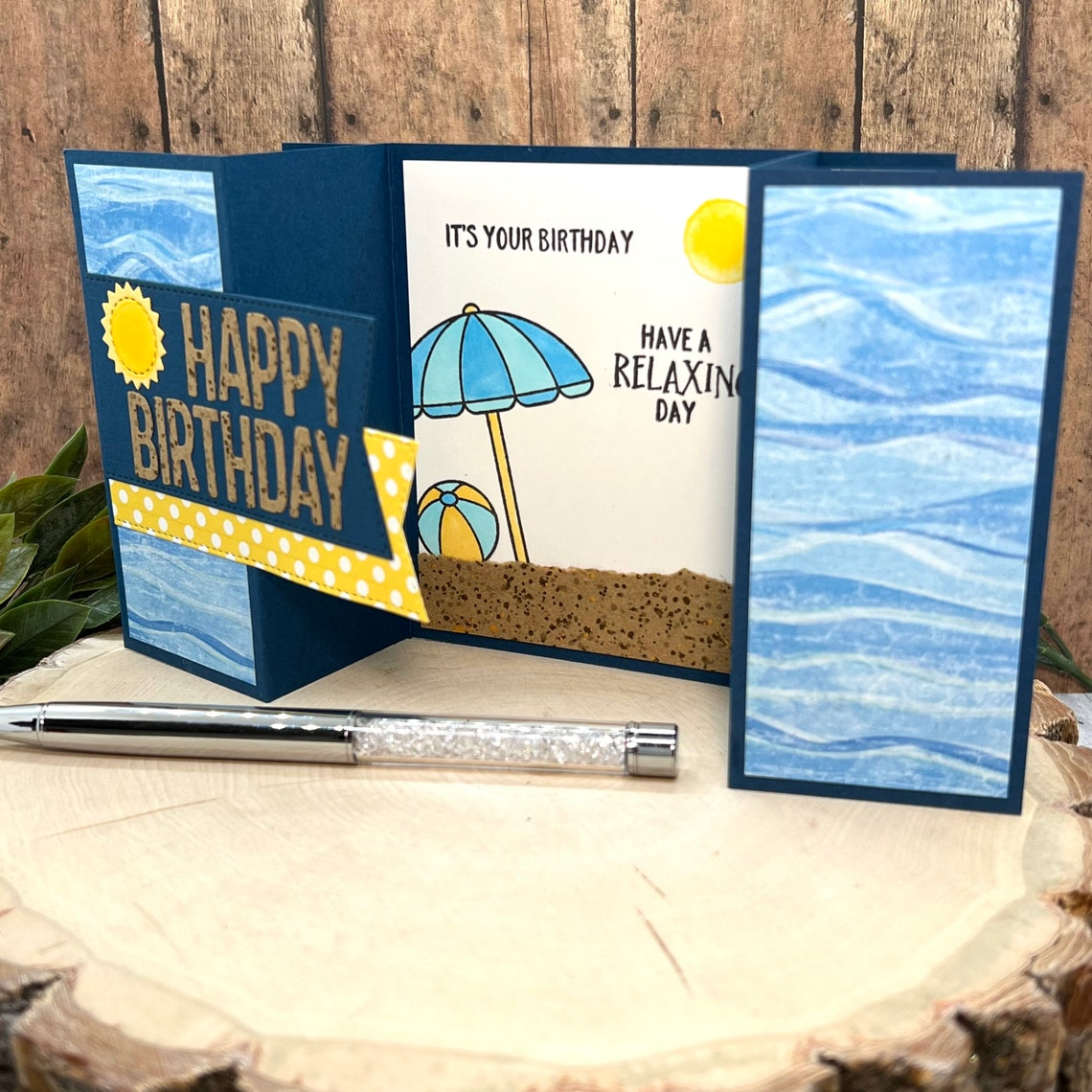 Beachy Birthday Card Beach Scene With Umbrella Dimensional - Etsy