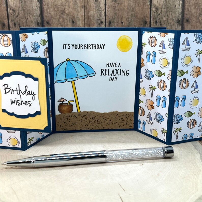 Beachy Birthday Card Beach Scene With Umbrella Dimensional - Etsy