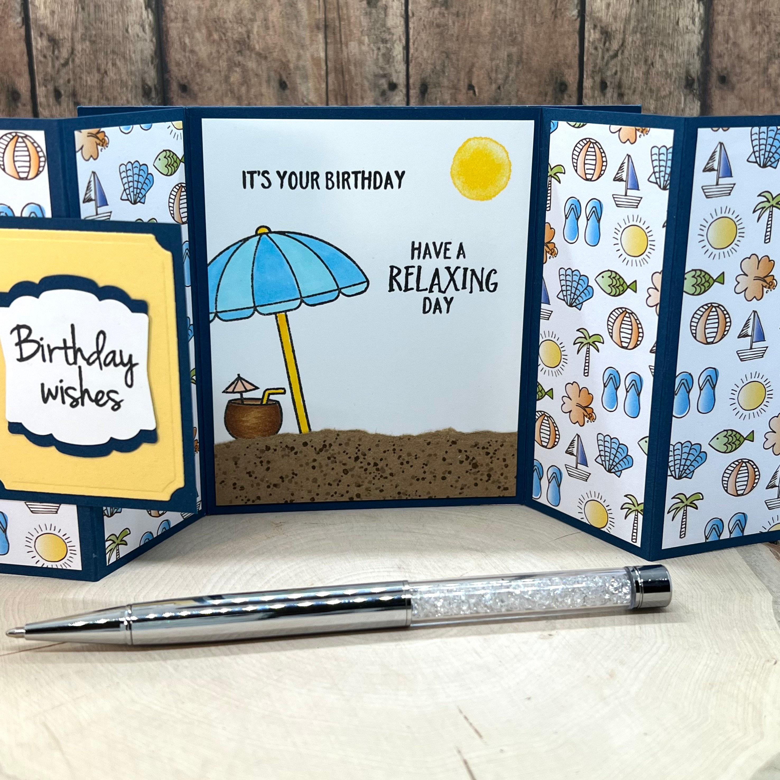 Beachy Birthday Card Beach Scene With Umbrella Dimensional - Etsy