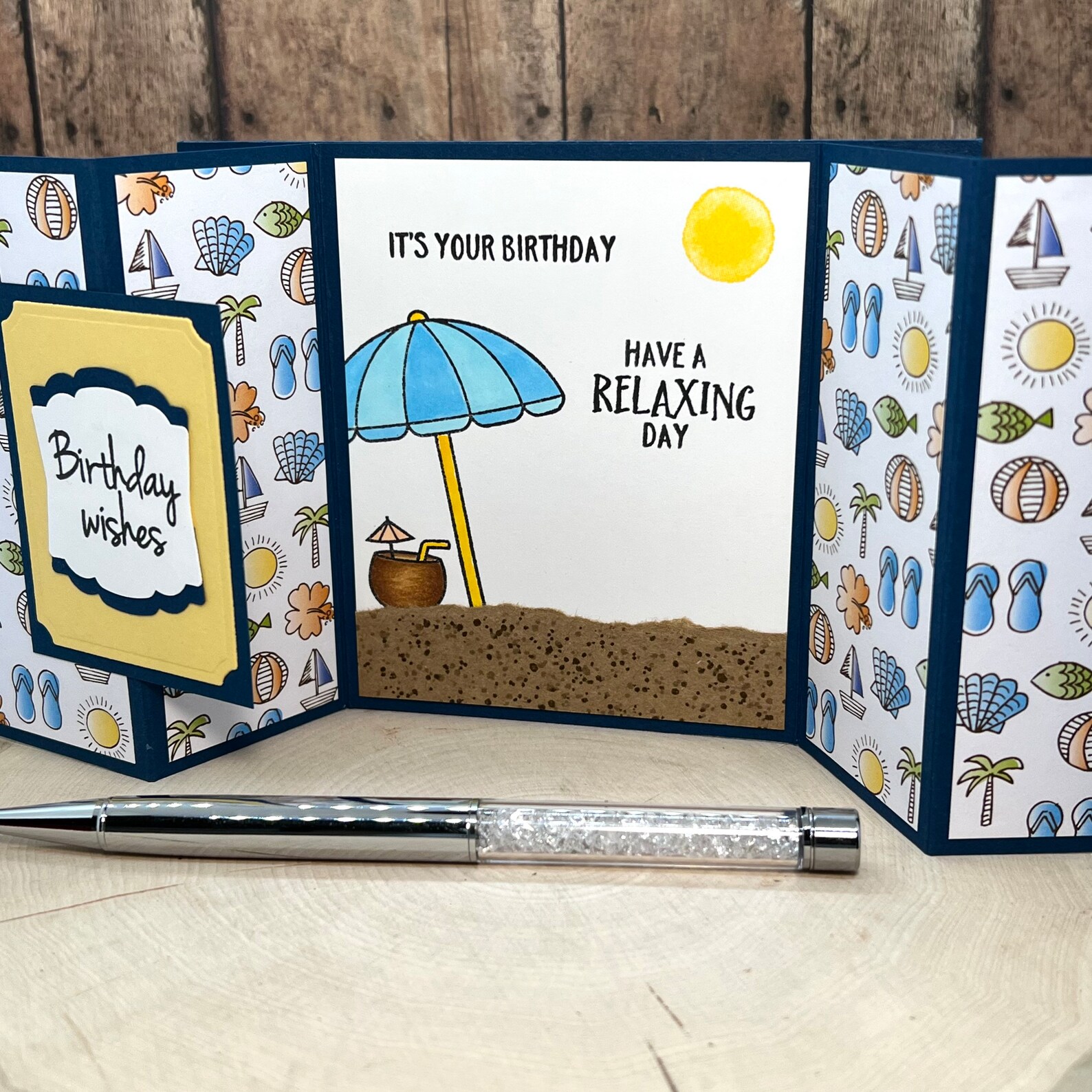 Beachy Birthday Card Beach Scene With Umbrella Dimensional - Etsy