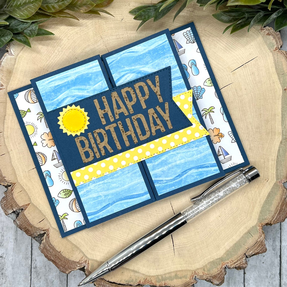 Beachy Birthday Card Beach Scene With Umbrella Dimensional - Etsy