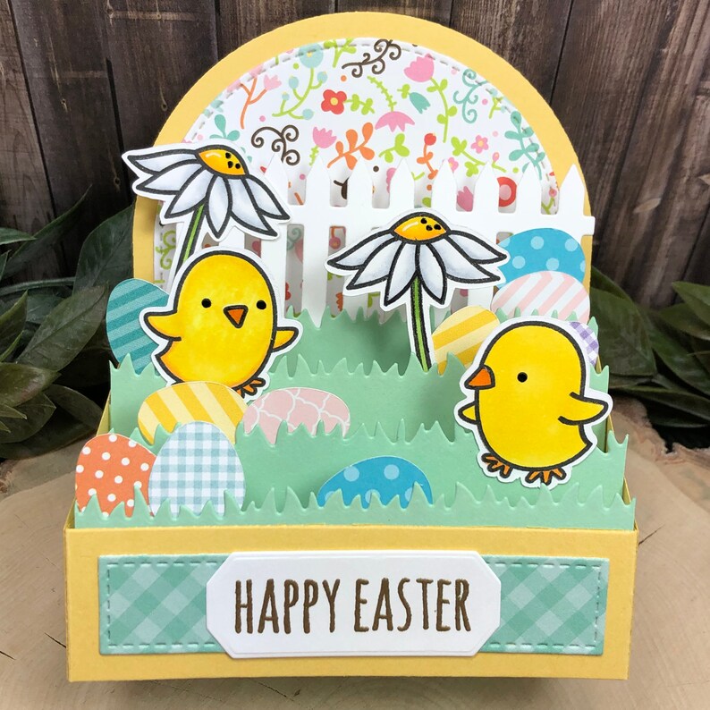 3D Easter Card With Colorful Eggs Chicks and Daisies Cute - Etsy