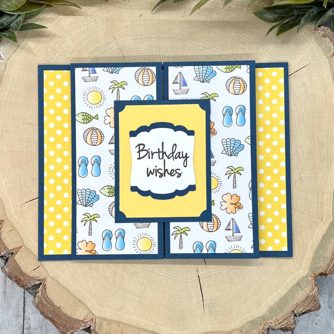 Beachy Birthday Card, Beach Scene With Umbrella, Dimensional Card That ...