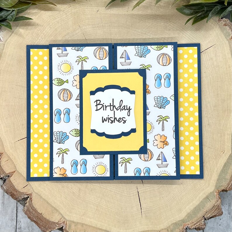 Beachy Birthday Card, Beach Scene With Umbrella, Dimensional Card That Folds Flat for Mailing - Etsy