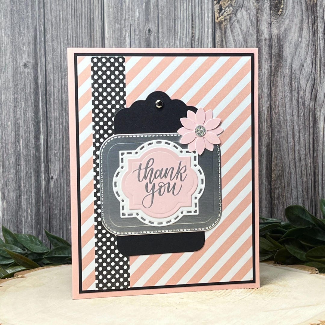 THANK YOU CARD | Handmade Greeting Card With Blank Inside, Pink, Black ...