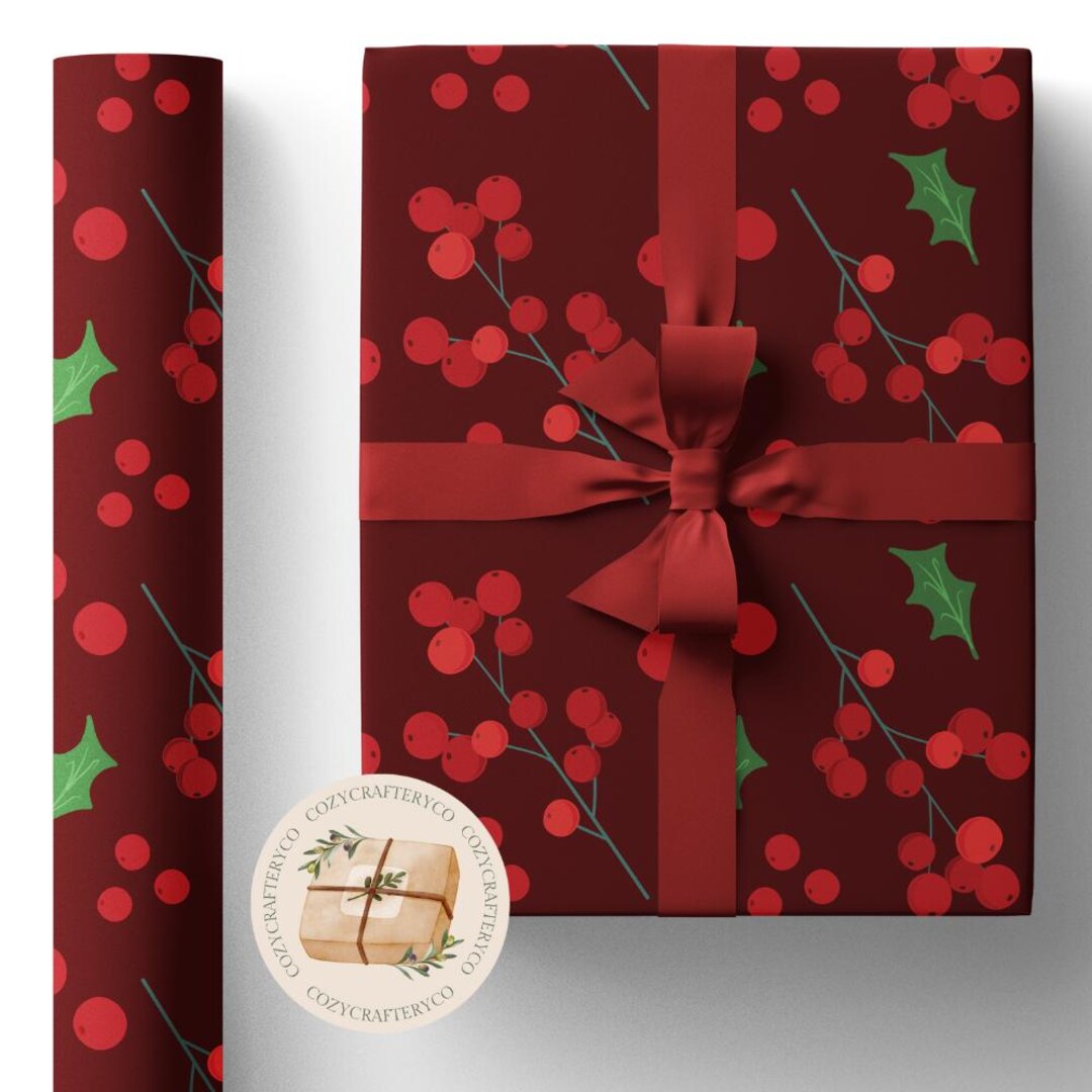 Dark Red Holly Berries Eco Gift Wrapping Paper Rolls solid Color ...