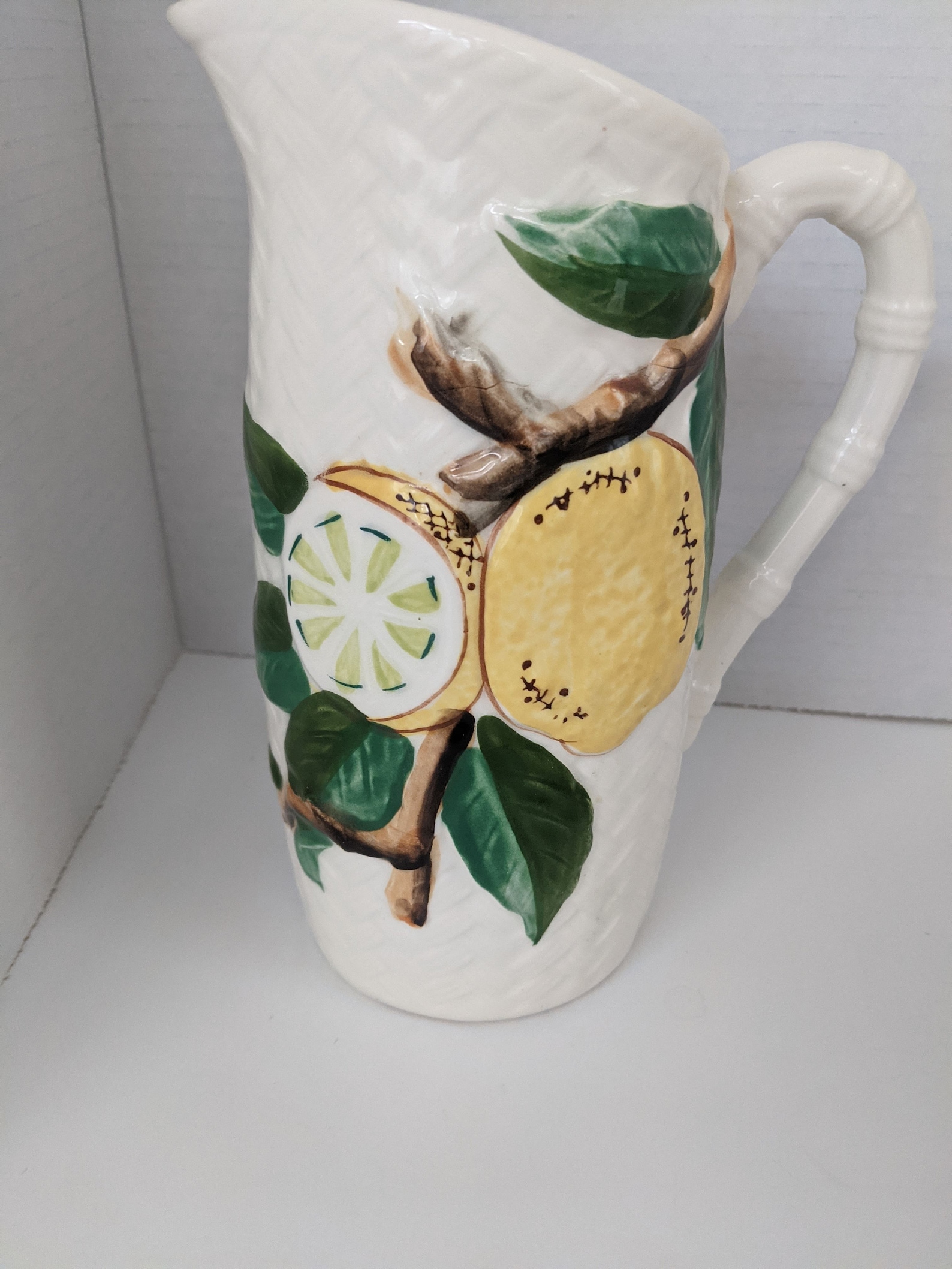 White Ceramic Lemon Pitcher with Colourful Lemons Embossed | Etsy