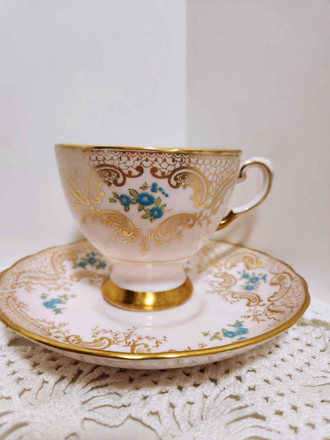 Coal Port Tea Cup Hand Decorated With Blue Accent Pink Tea Cup With ...