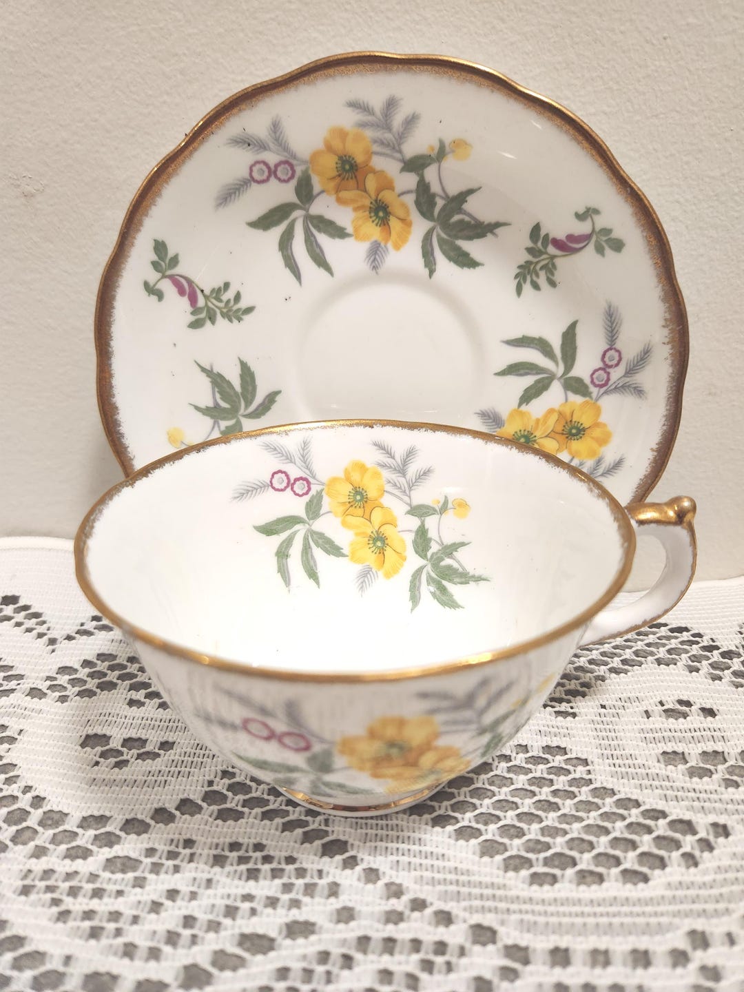 Vintage Melba Tea Cup and Saucer: Shabby Chic Yellow Floral Decor - Etsy