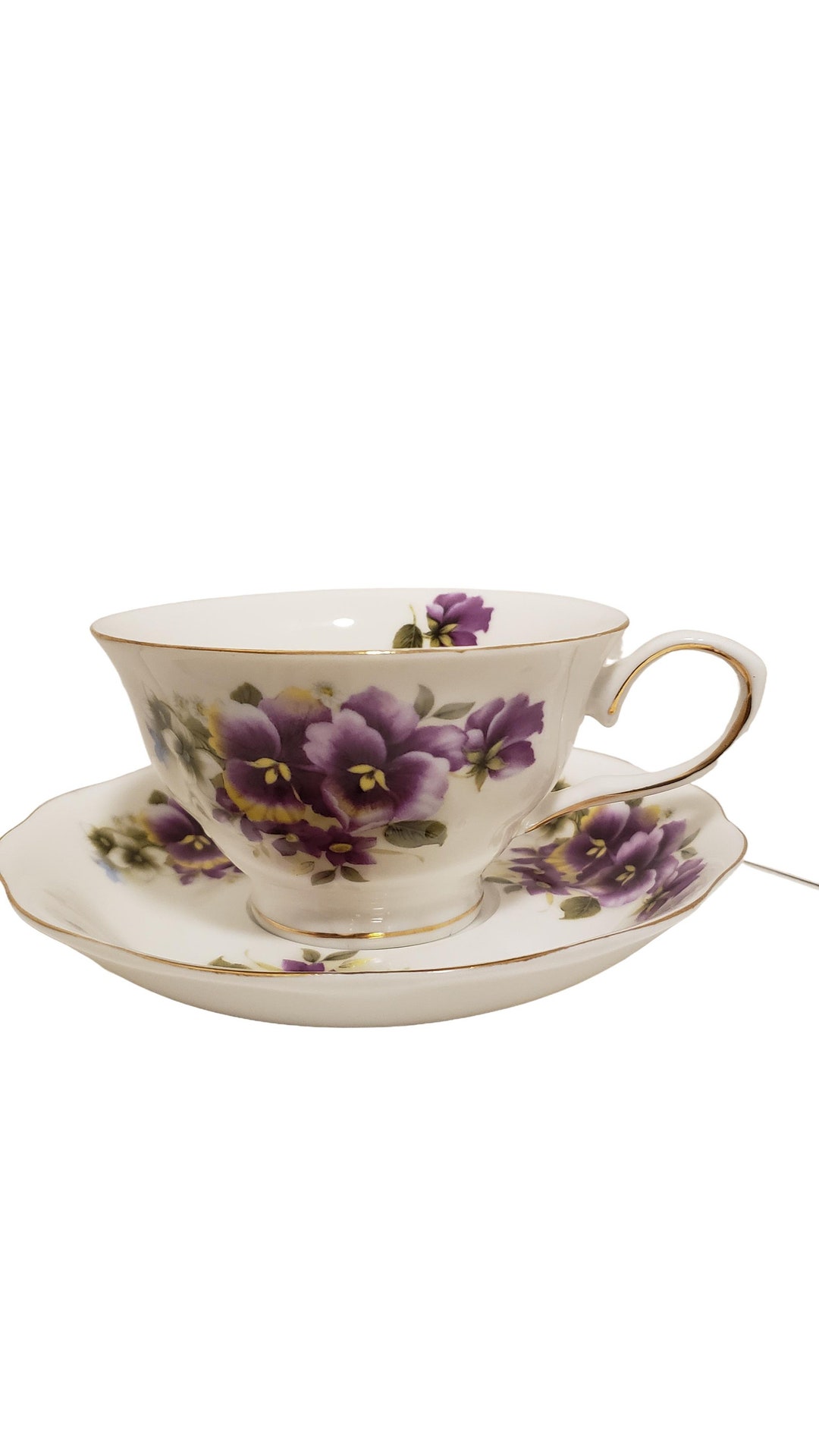 Wide Mouth Purple Pansy Tea Set Grace Porcelain Tea Cup Scallop Edge ...