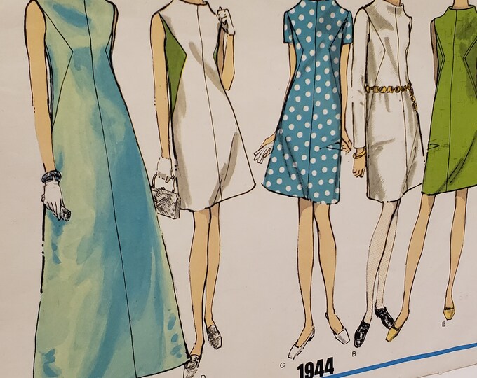 Vogue Basic Design 1944 Dress Pattern Summer Dress 60s Mod Evening or ...