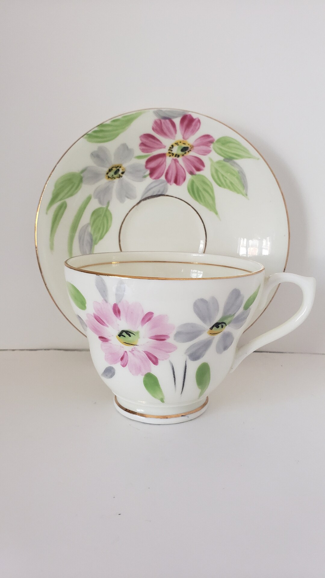 Sutherland China Tea Set Hand Painted Cup and Saucer Pink Floral Tea ...