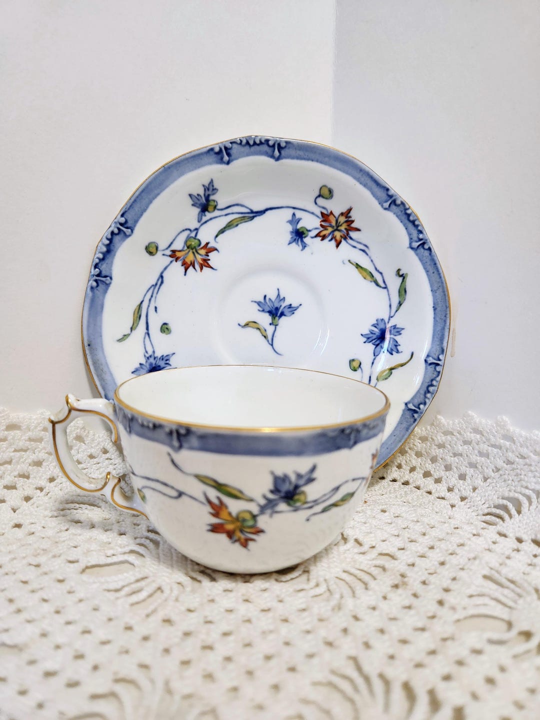 Royal Crown Derby Tea Cup & Saucer: 1920s Cobalt Floral, Antique China ...