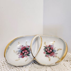 Hand Painted Candy Dish With Handle Floral With Gold Gilt Two Sided ...