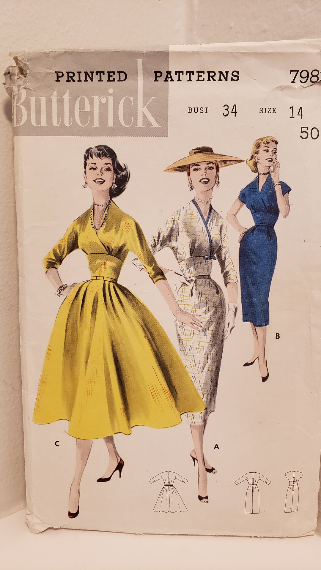 Butterick Dress 7982 50s Dress With Two Variations Empire Line Flared ...