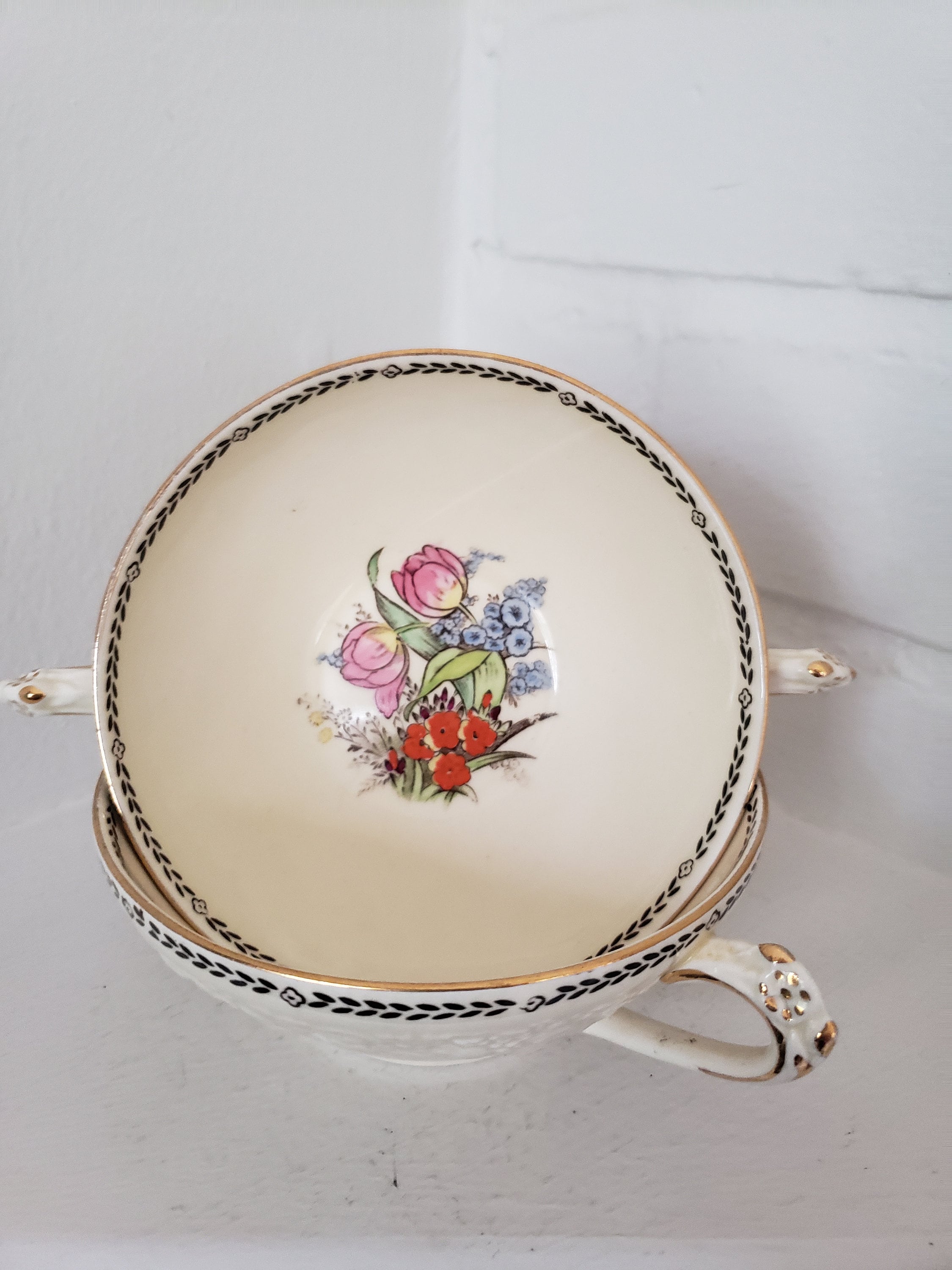 Vintage Double Handle Soup Bowl Cream Soup Bowl With Under - Etsy