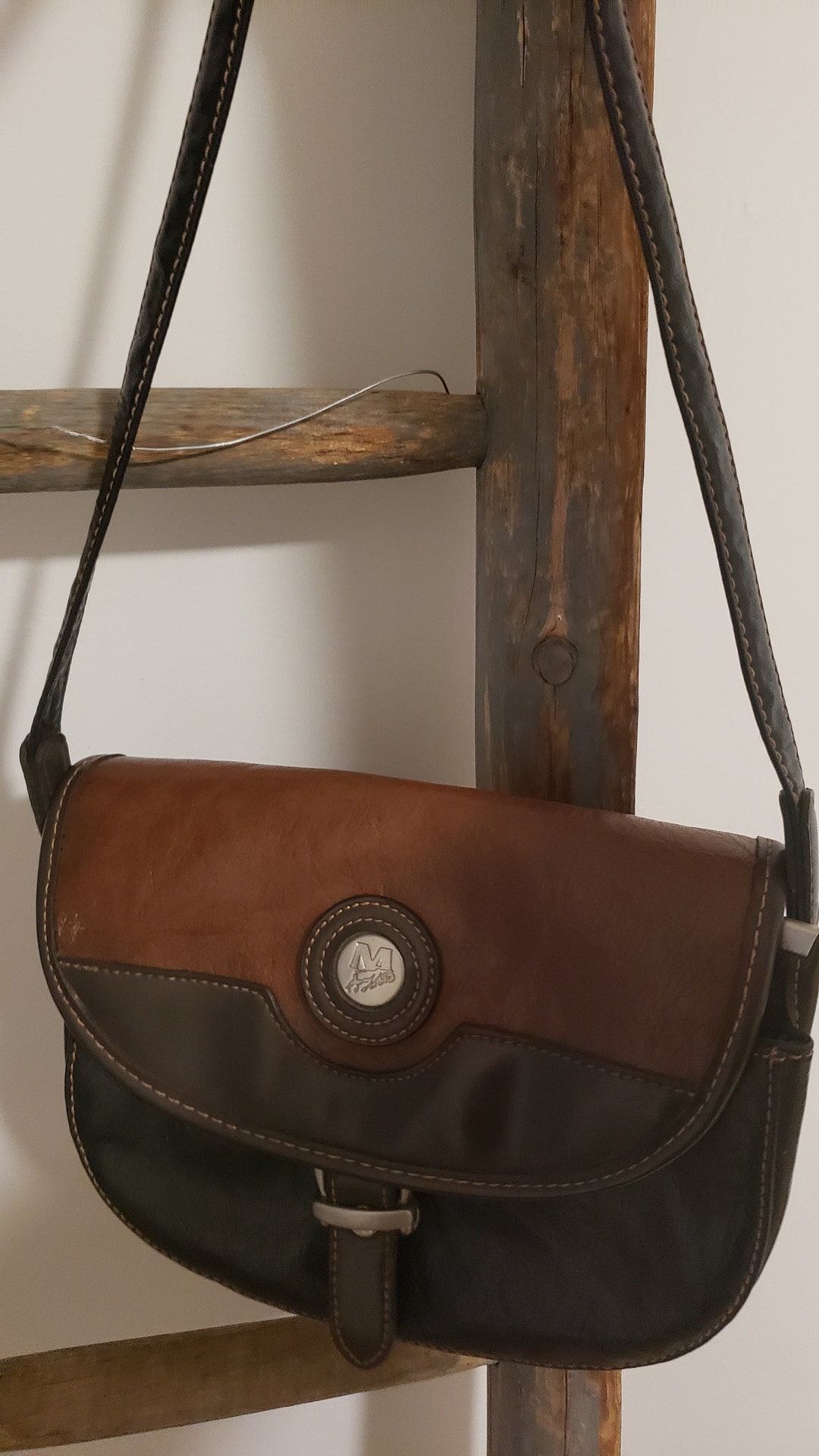 Vintage Mouflon Leather Small Cross Body Purse Black With Brown Accent ...