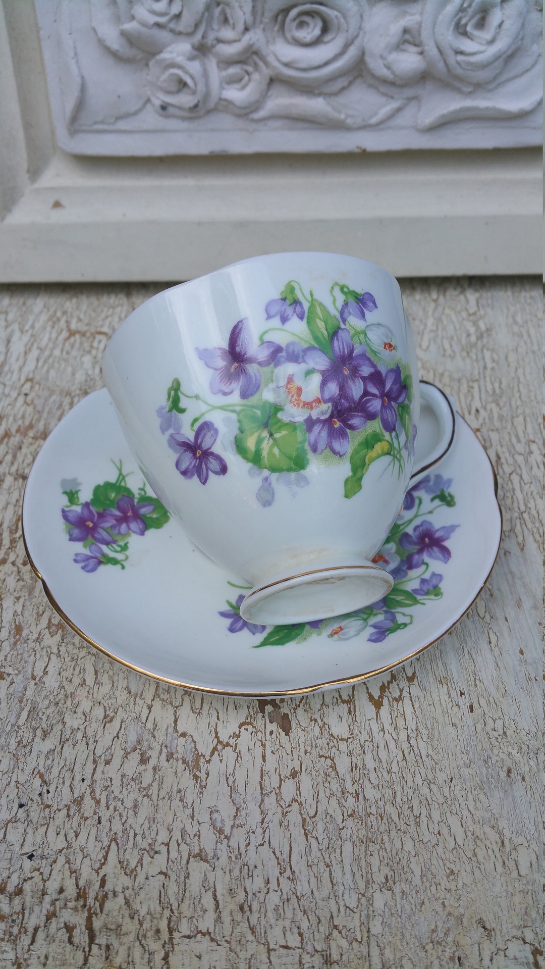 Scalloped Tea Cup Purple Flowers Spencer Stevenson Vintage China Tea ...