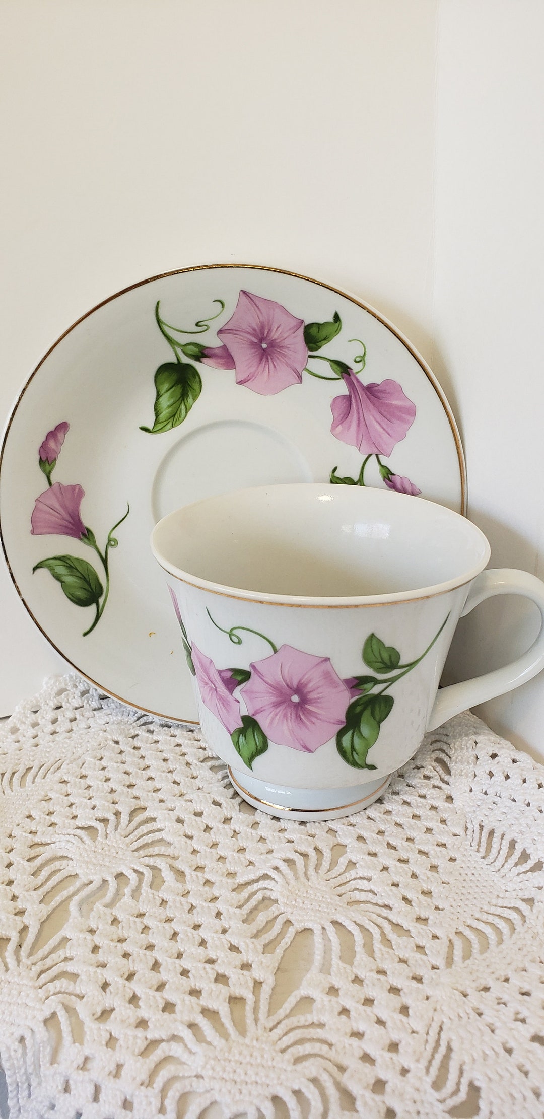 Morning Glory Tea Cup Saucer Teleflora Vintage Floral Tea Cup Spring ...