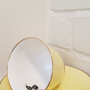 Vintage Argyle Yellow China Tea Set With Pink Rose Gold Gilt Tea Cup ...