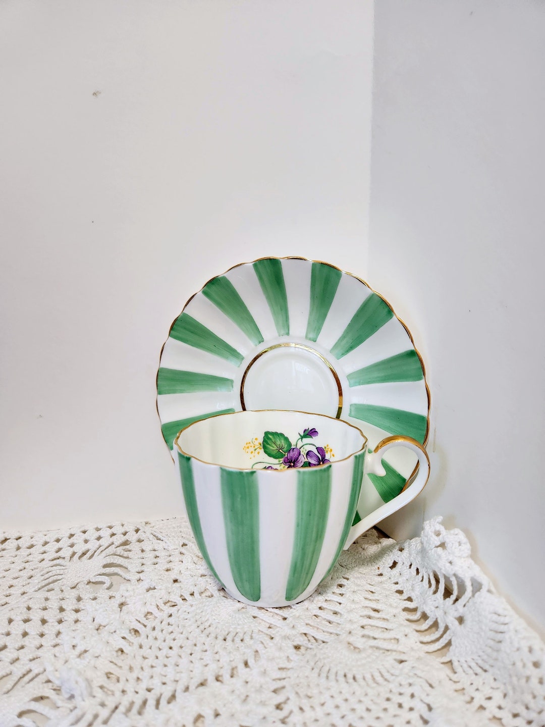 Jason Bone China Tea Cup Festive Tea Cup Green Vertical Stripe Tea Cup ...