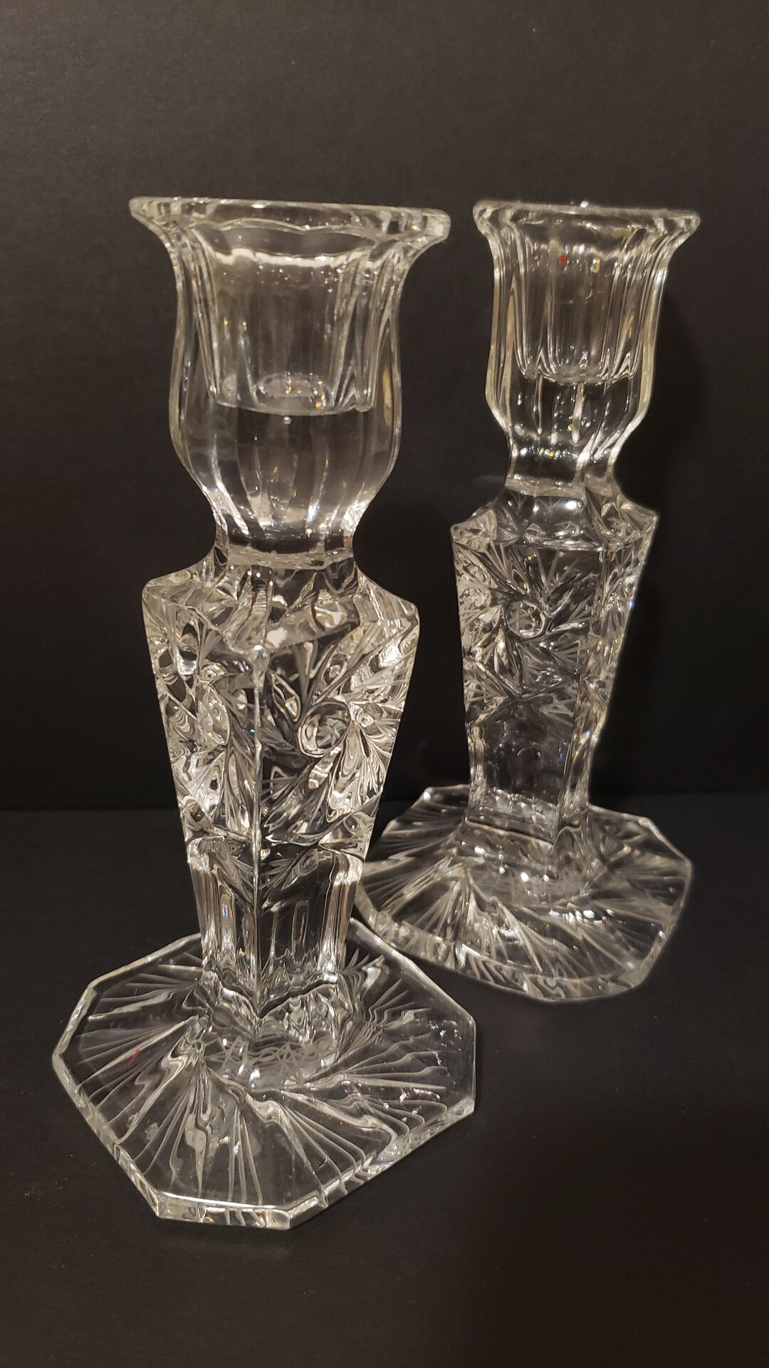 Crystal Candle Holders Pinwheel Crystal Vintage Set of Glass Candle ...