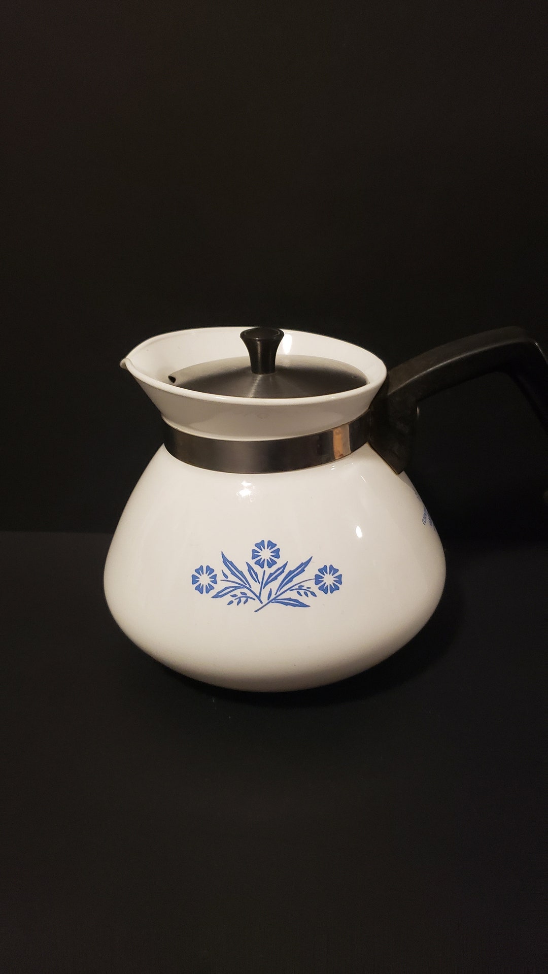 Corning Ware Tea Pot Blue Cornflower Tea Pot MCM Kitchen Decor White ...
