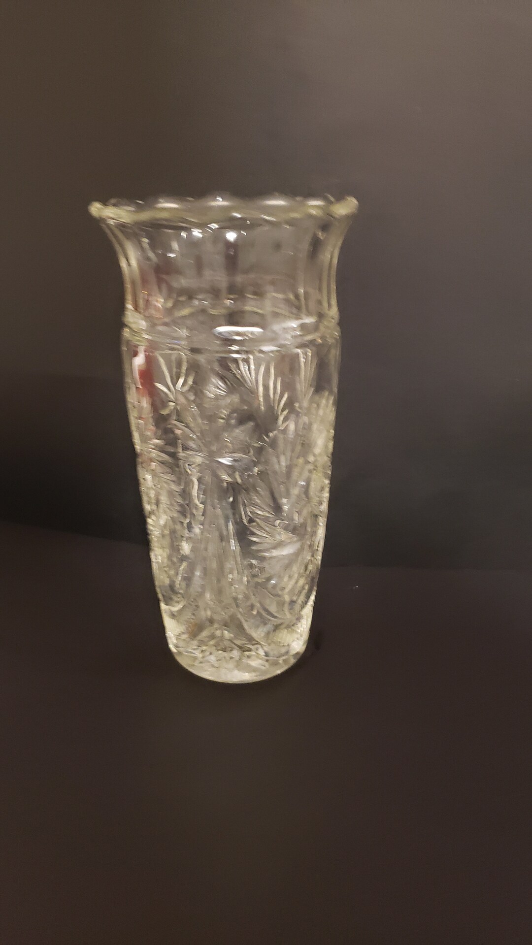 Vintage Crystal Vase Cut Glass Scallop Edge 8 Inch Crystal Hobstar Vase ...