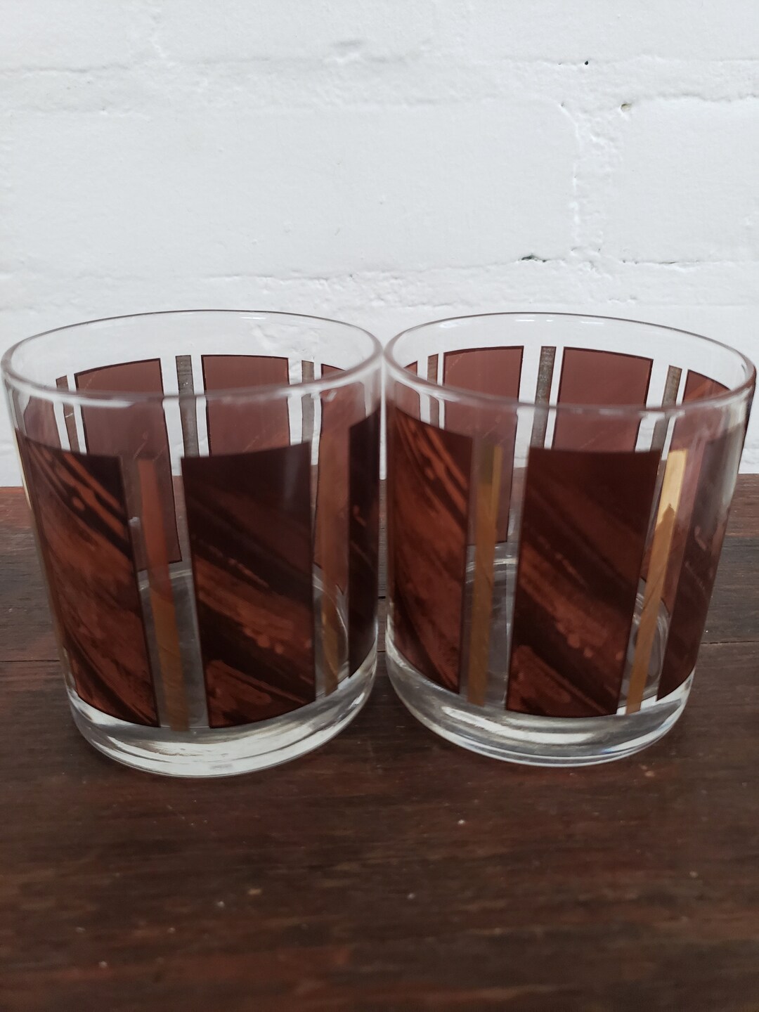 Drinking Glasses Set of Two Brown Panel Glasses Water Tumblers Drinks ...