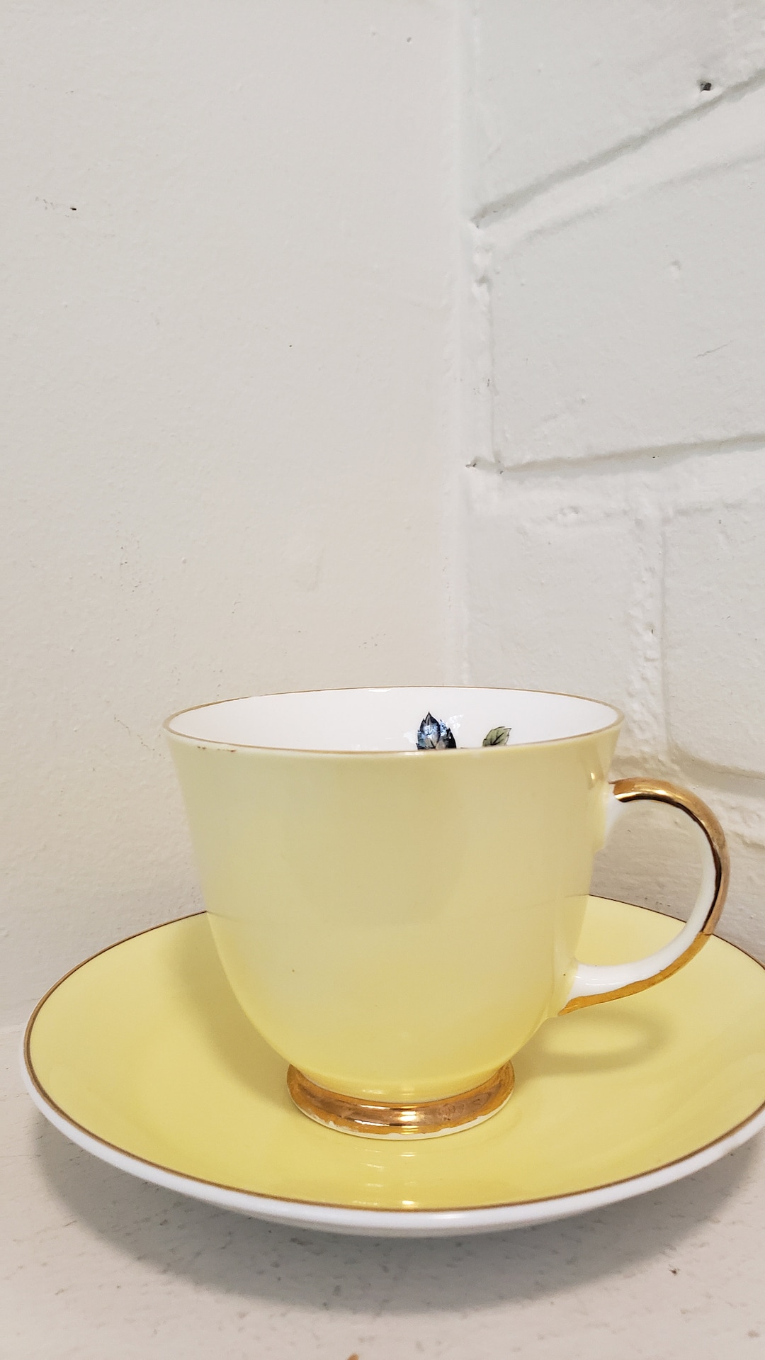 Vintage Argyle Yellow China Tea Set With Pink Rose Gold Gilt Tea Cup ...