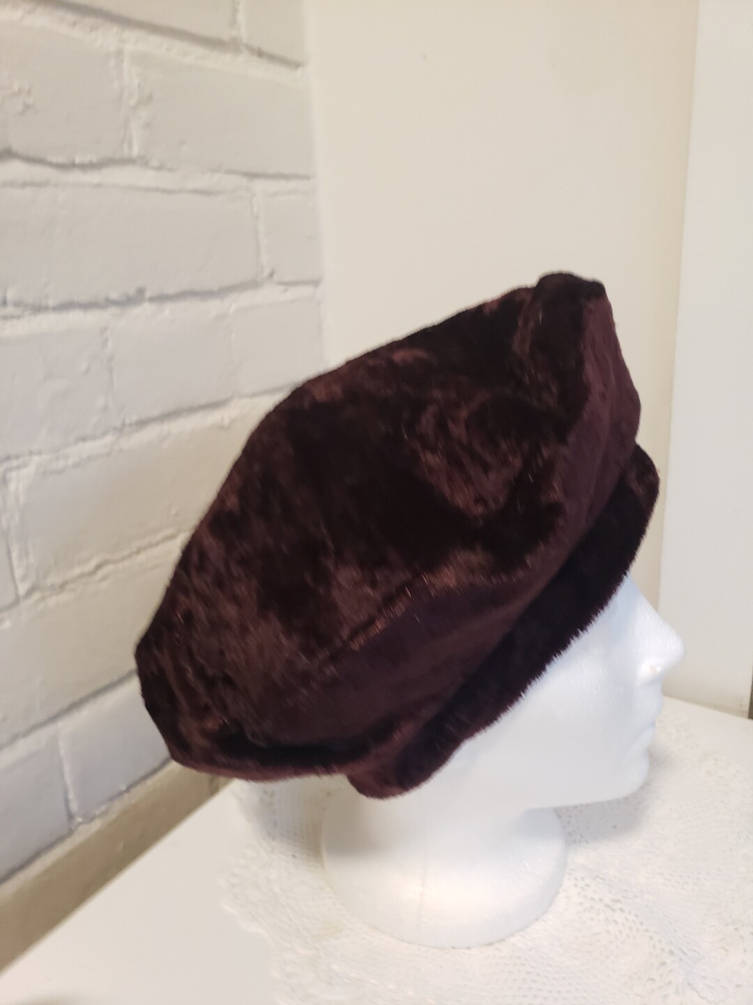 Reversible Crush Velvet Tam Hat Soft Winter Ladies or Mans Crush Velvet ...