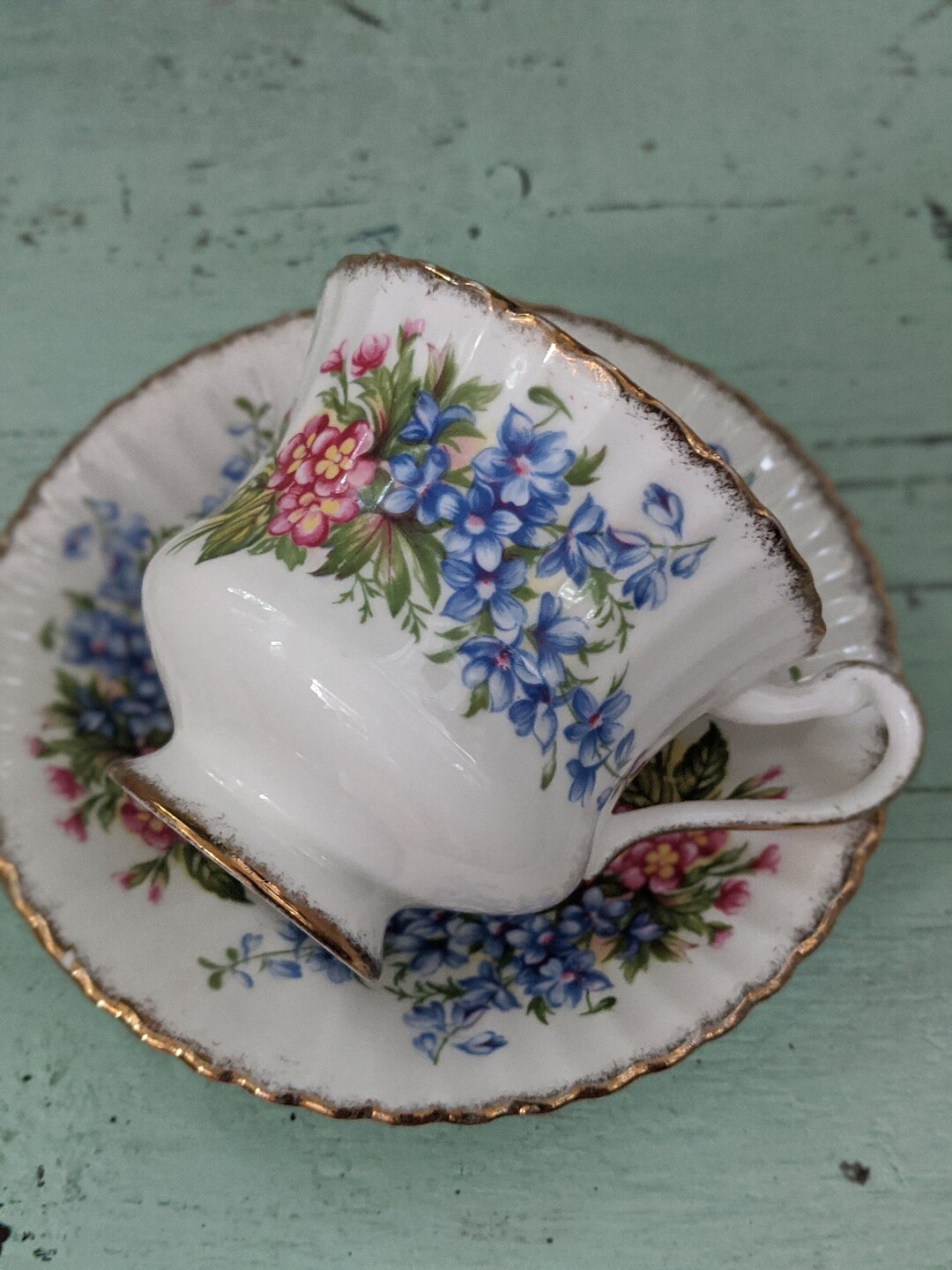 Vintage Paragon Tea Cup With Saucer 60s Paragon China Tea Set With Blue ...