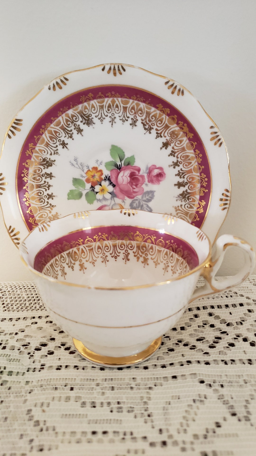 Phoenix China Tea Set Vintage White Tea Cup With Red Gold Accent and ...