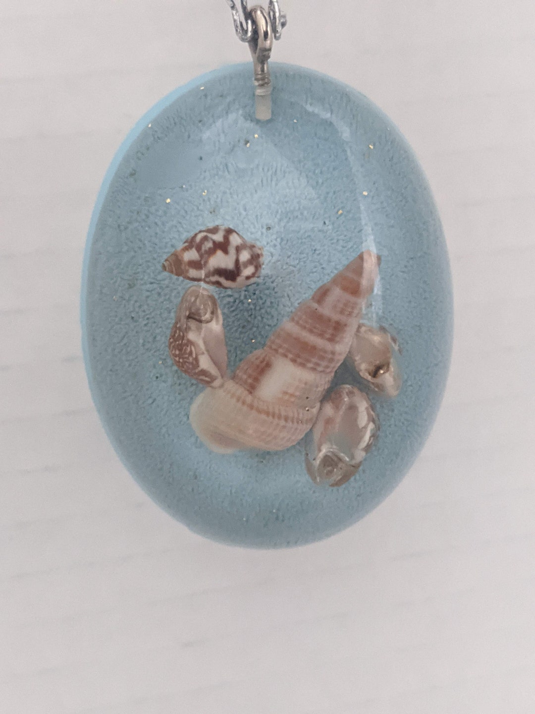 Lucite Pendant Embedded Shells Baby Blue Oval Pendant Vintage Lucite ...