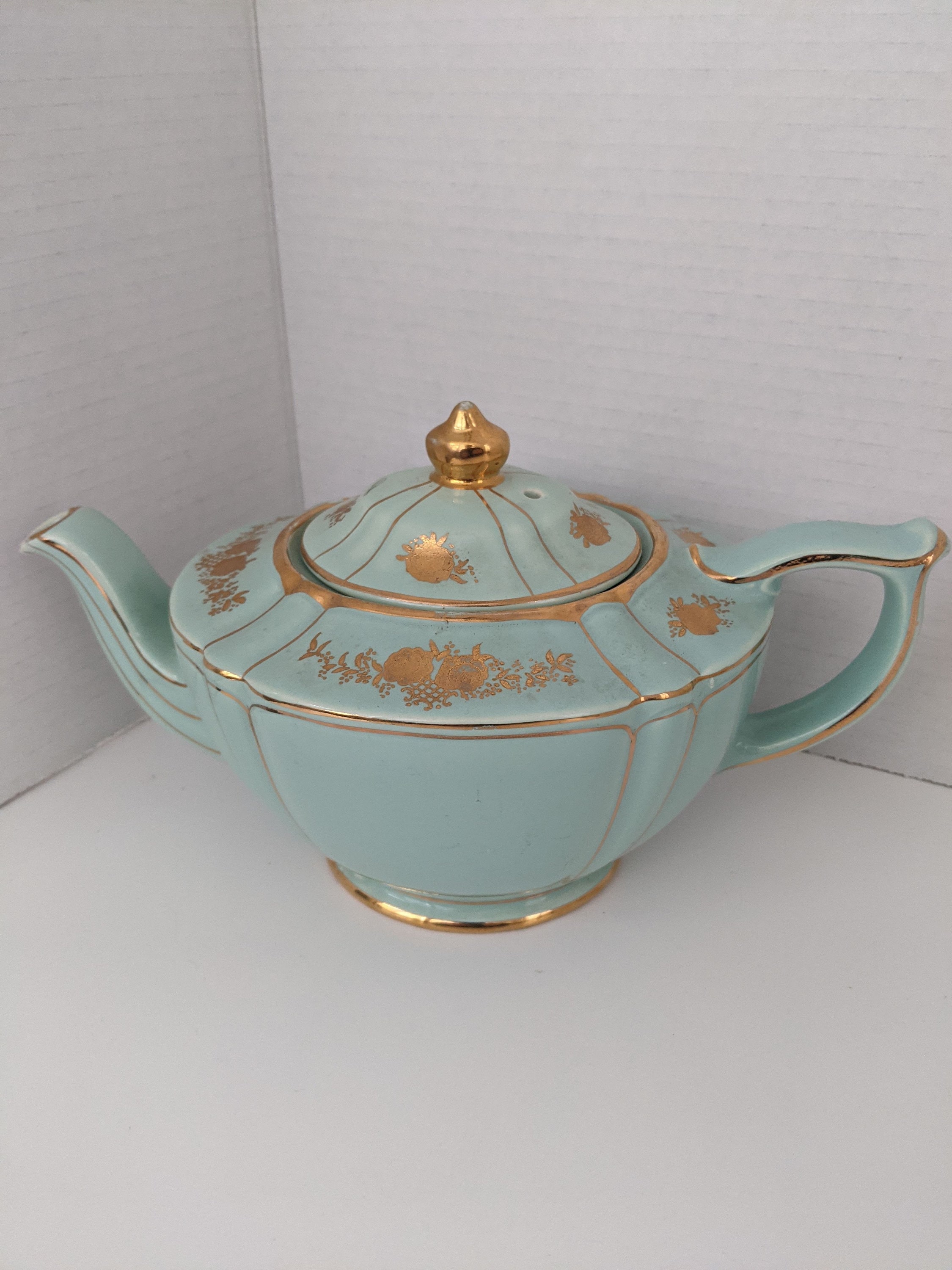Mint Green Sadler Tea Pot with Gold Roses and Trim | Etsy