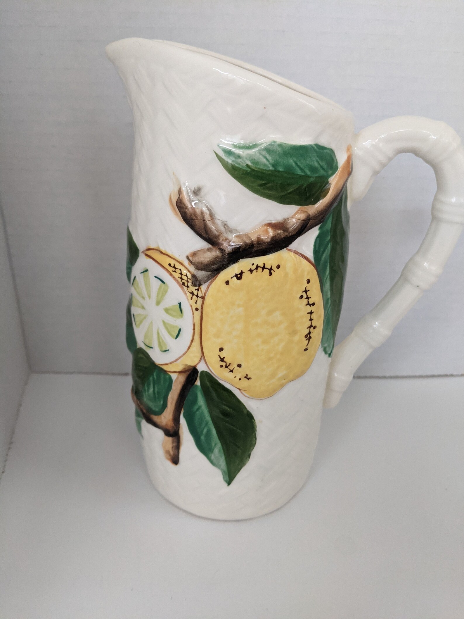 White Ceramic Lemon Pitcher with Colourful Lemons Embossed | Etsy
