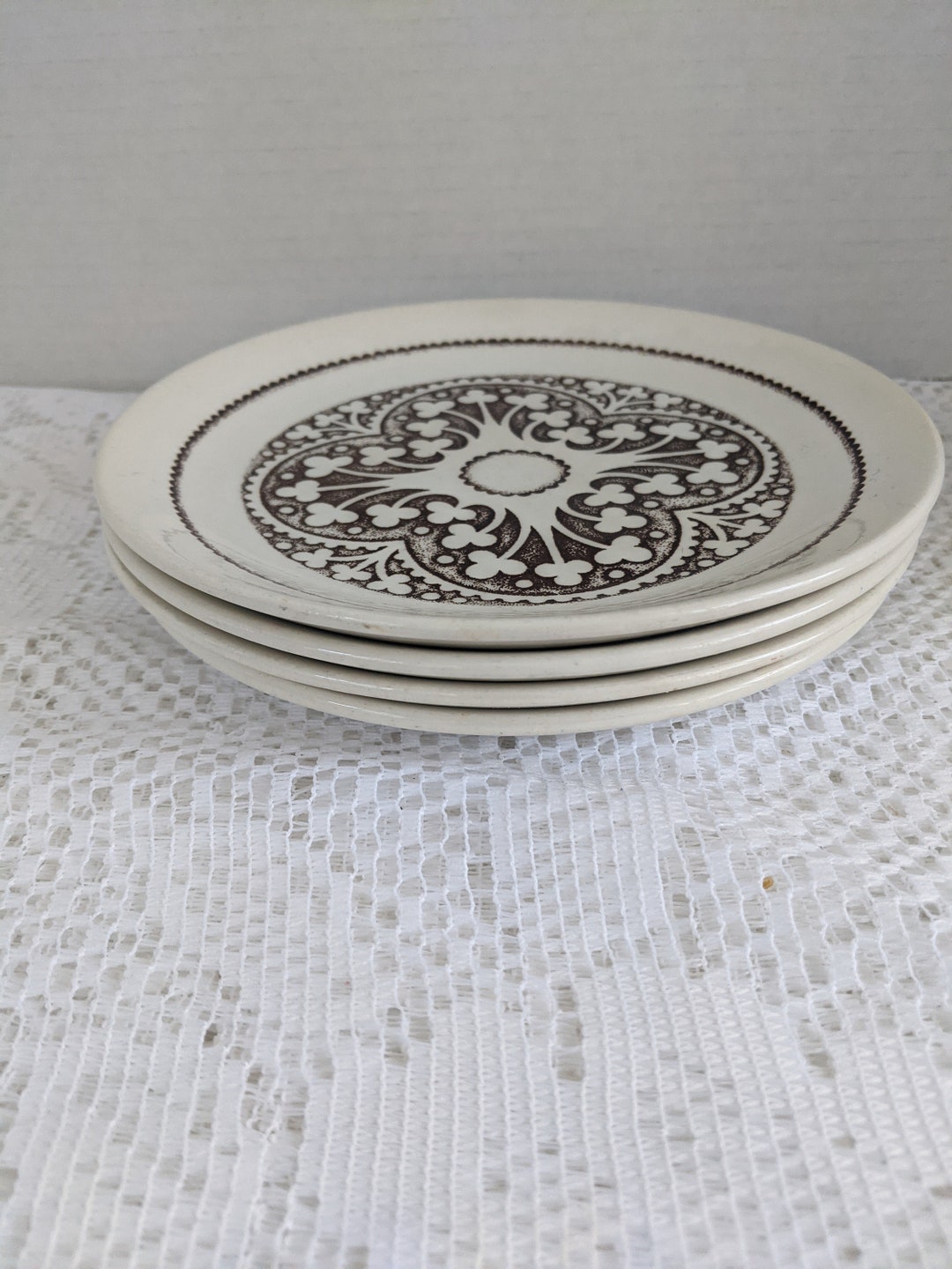 Genuine Ironstone Plates Vintage Side Plates 70s Brown Floral Ironstone ...