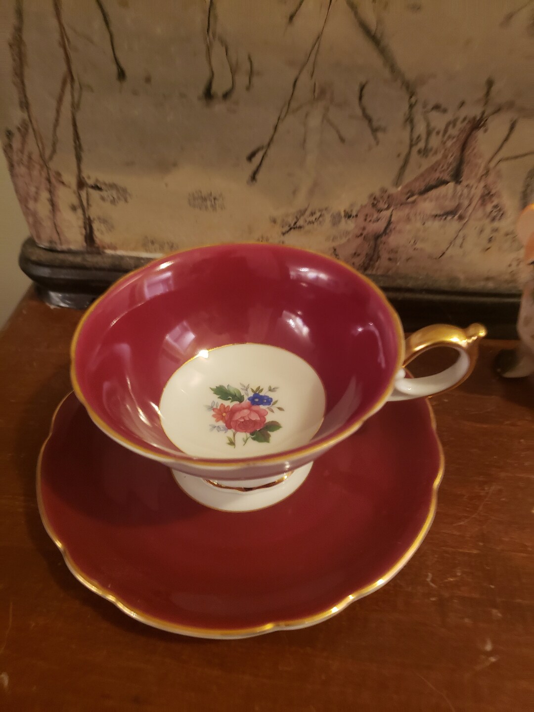 German Red Tea Cup Royal Bayreuth Germany US Zone Wide Mouth Deep Red ...