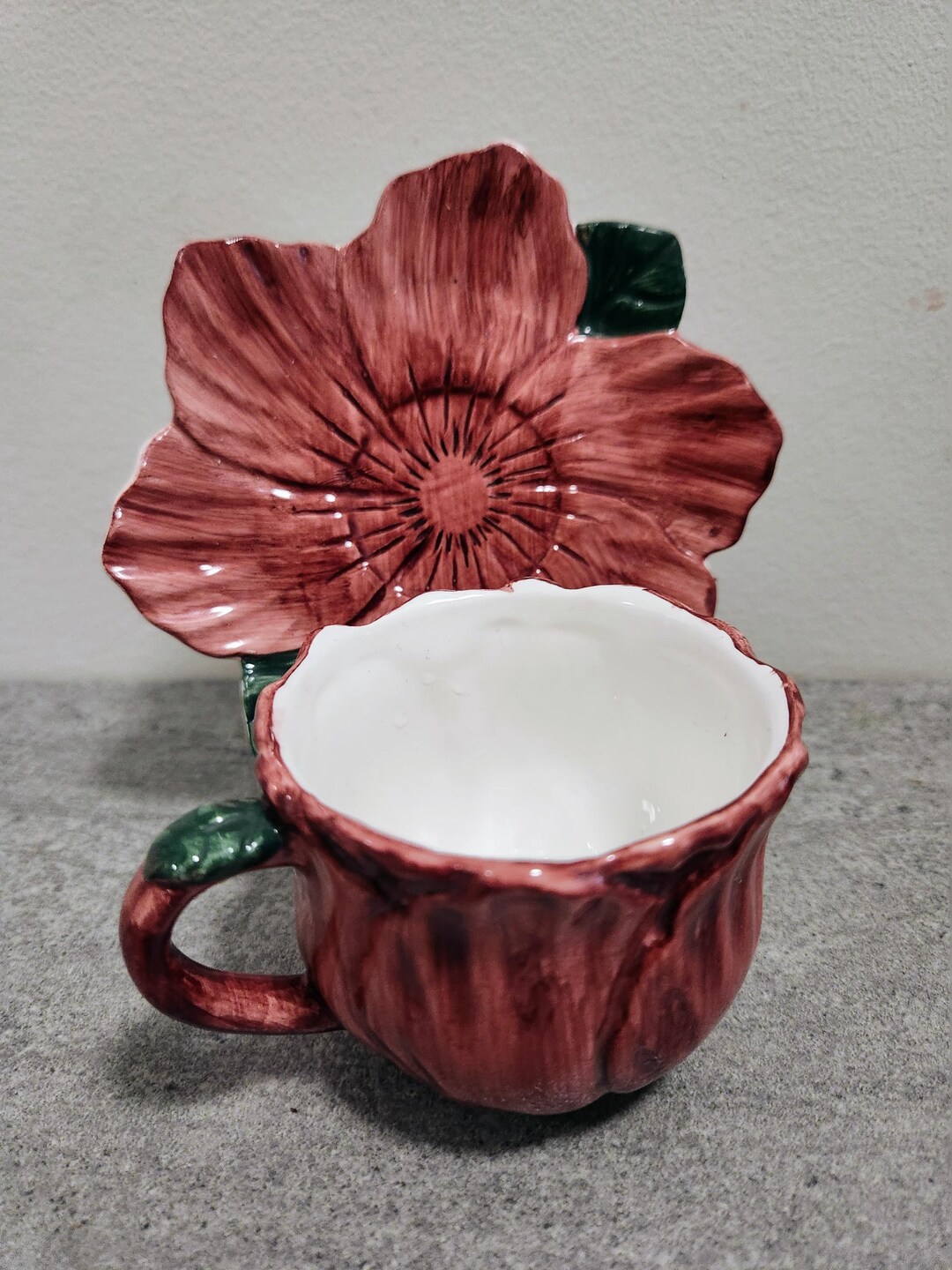 Vintage Bombay Co. Tulip Tea Cup & Floral Saucer: Hand-painted Red ...