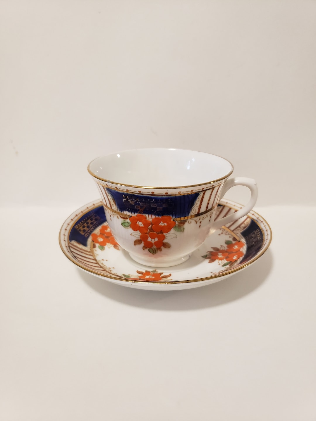 Imari Tea Cup Saucer Set Hand Painted Vintage Melba Bone China Tea Cup ...
