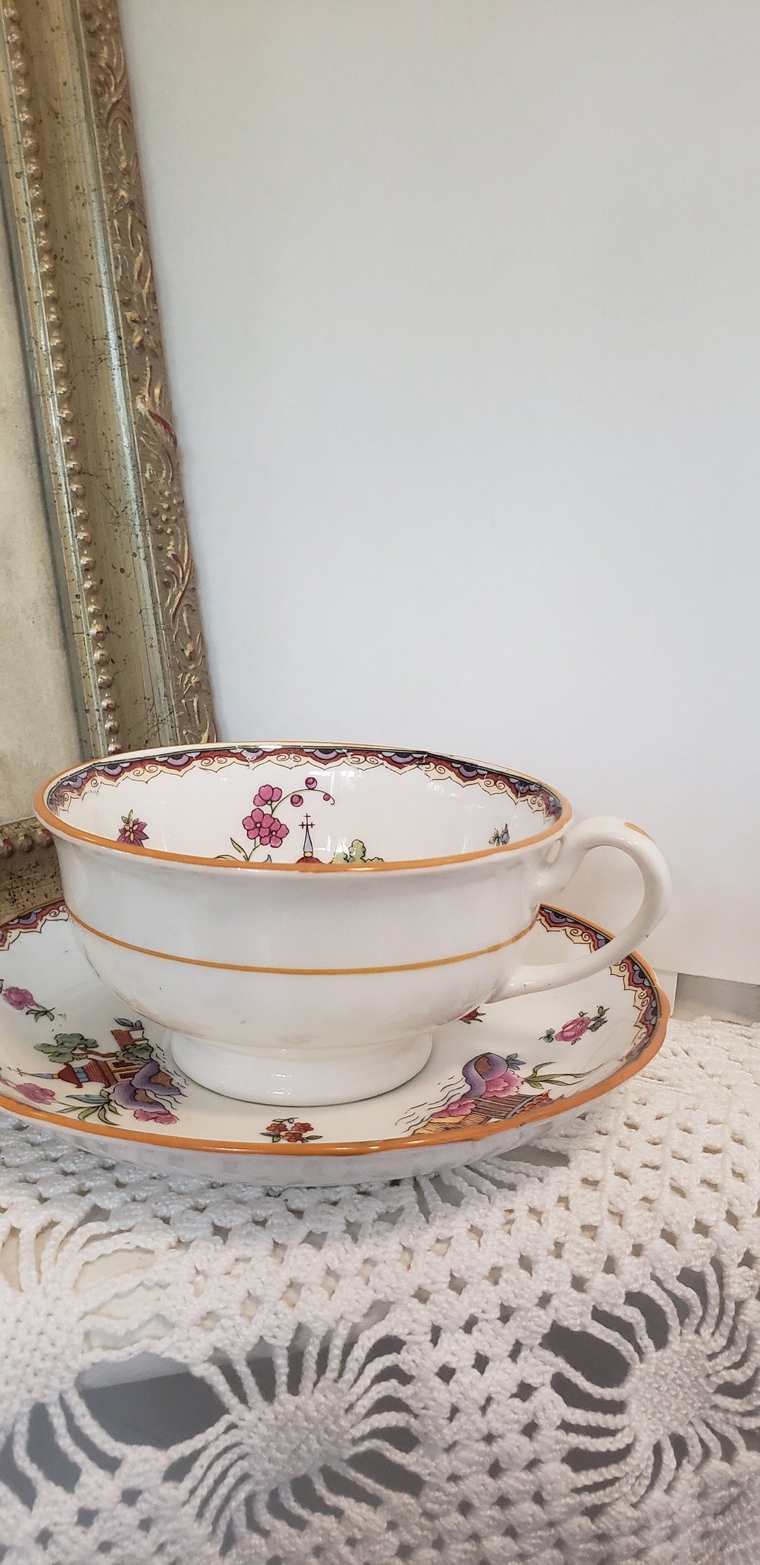 J & G Meakin Pagoda Tea Cup Matching Saucer Wide Mouth Tea Cup Rare ...