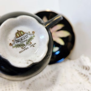 Occupied Japan Floral Tea Cup Black Wide Mouth Tea Cup Vintage Tea Cups ...