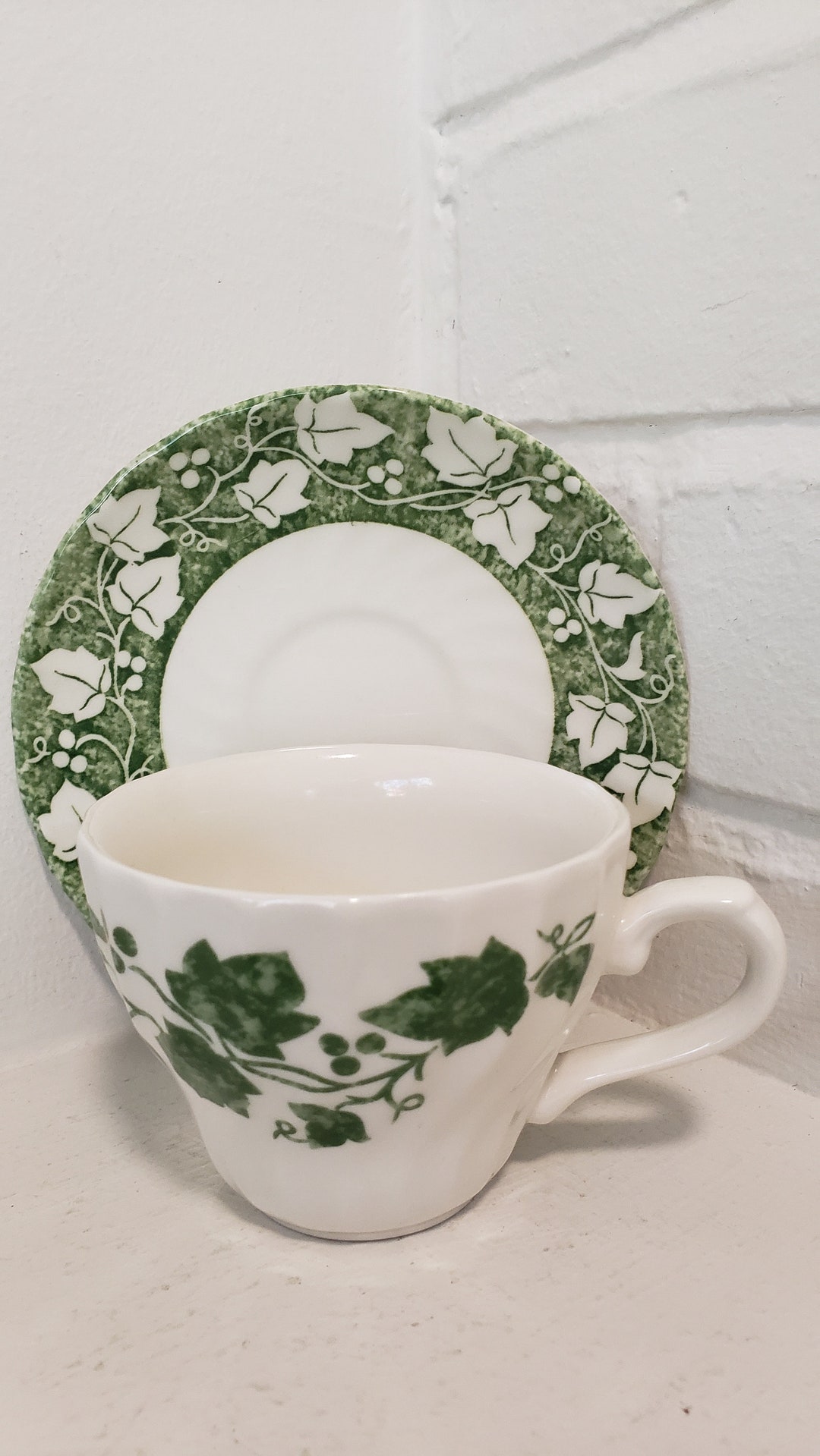 Vintage Churchill Tea Set Green Ivory Swirl Tea Cup and Saucer With ...