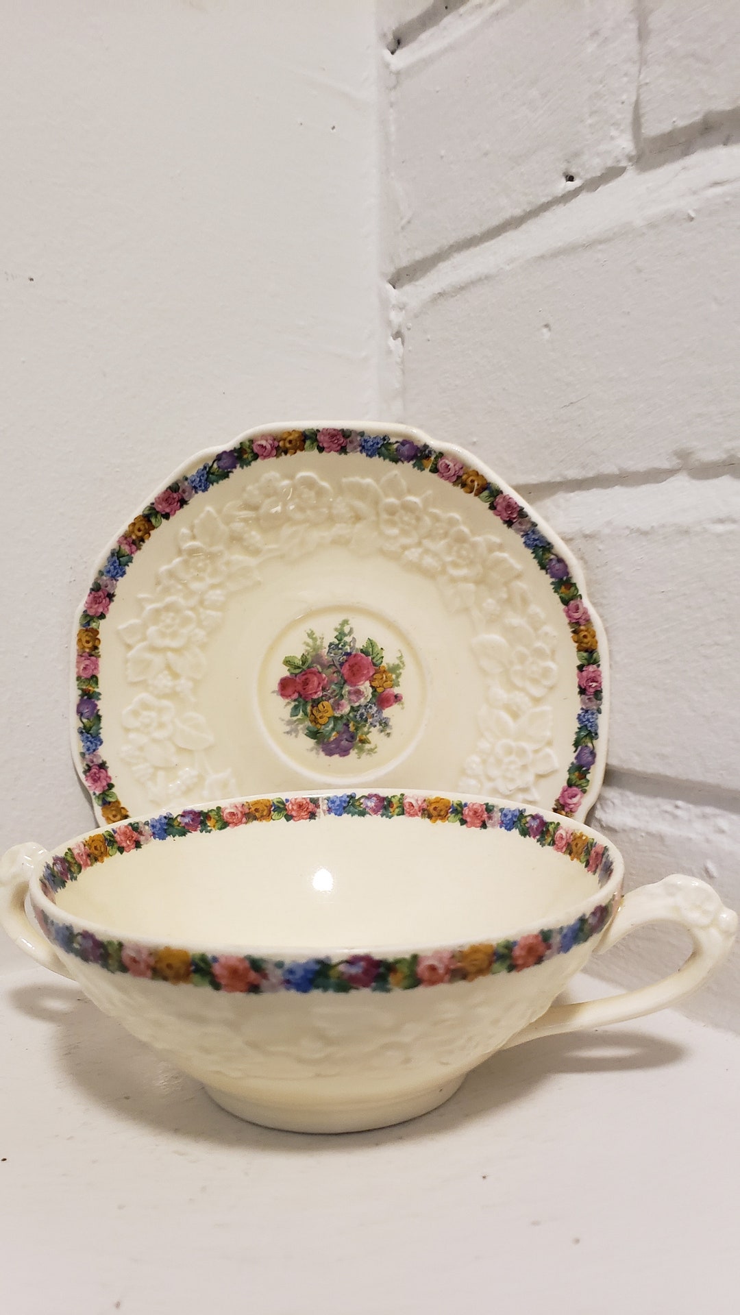 Cream Soup Bowl Vintage Crown Ducal Soup Bowl With Handles and Matching ...