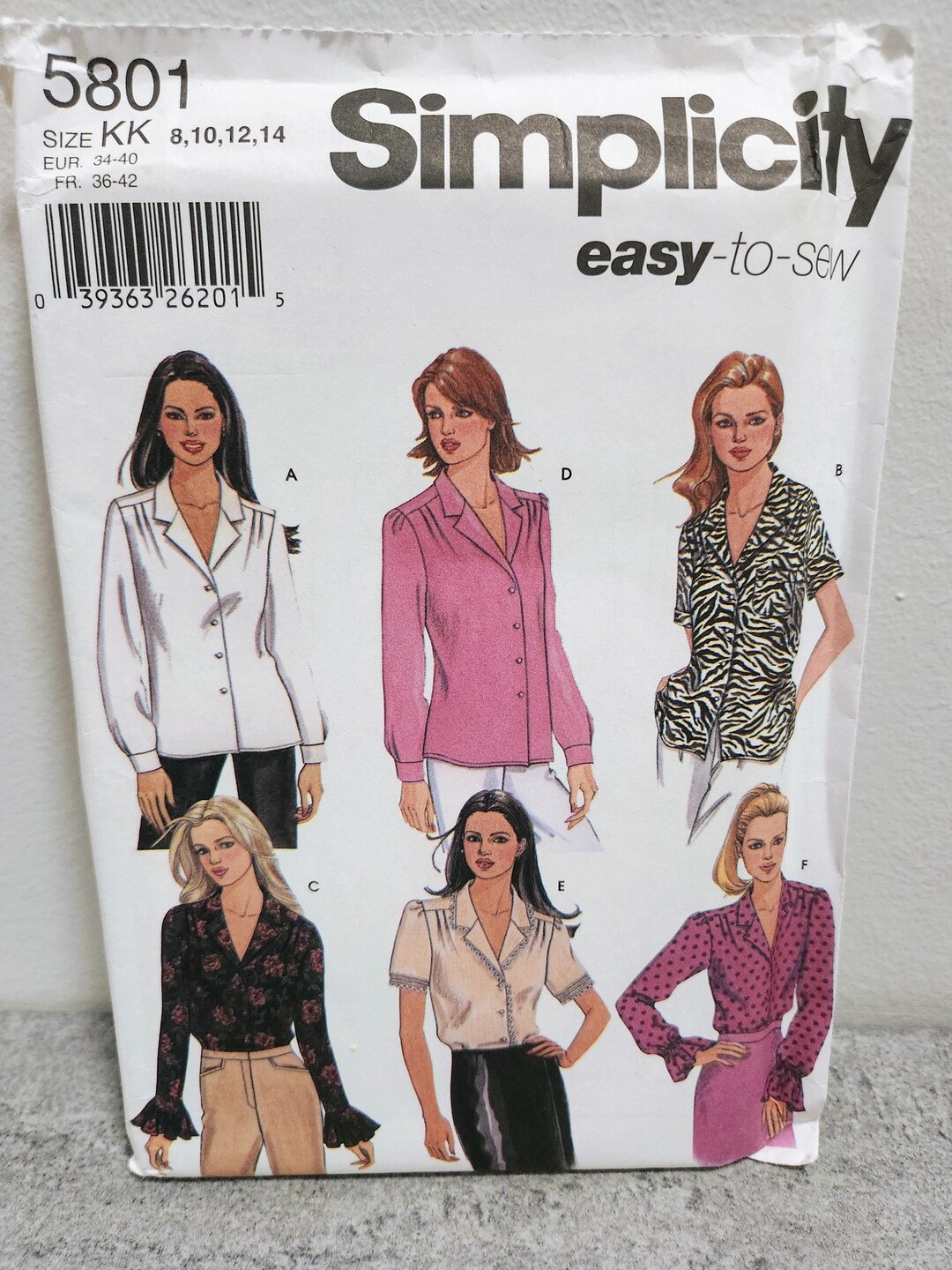 Simplicity Pattern 5801 Button Shirt With Sleeve Variation Vintage Tops ...