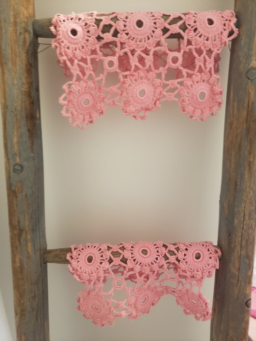 Crochet Square Pink Doilies Two Matching Doilies Cotton Flower Doilies ...
